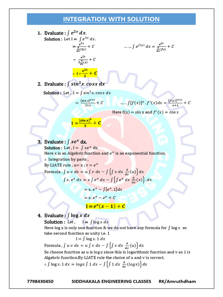 Integration With Solution | PDF | Algebra | Elementary Mathematics