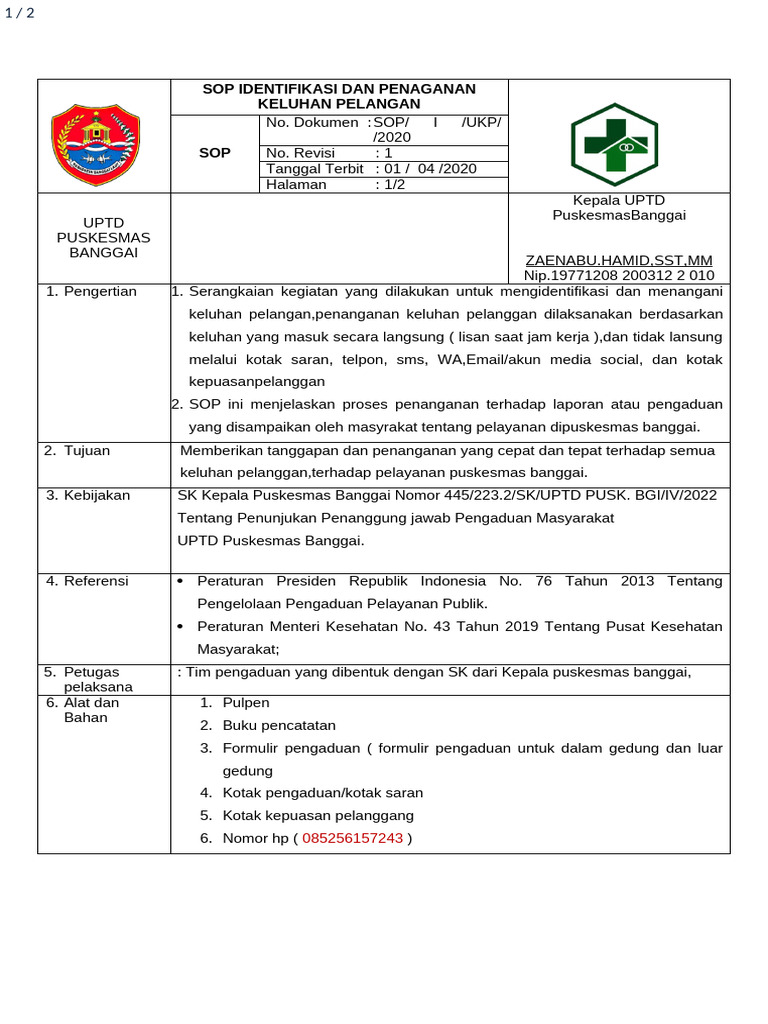 SOP IDENTIFIKASI PENGADUAN 2020 | PDF
