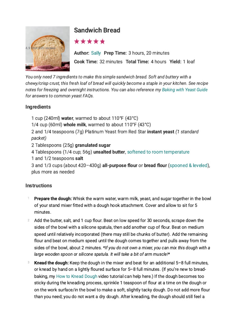 Simply Sandwich Bread (Recipe + Video) - Sally's Baking Addiction | PDF ...