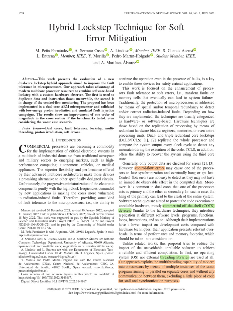 Hybrid Lockstep Technique For Soft Error Mitigation | PDF | Thread (Computing) | Multi Core ...