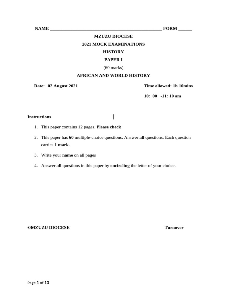 2021 History Paper 1 Final | PDF | Cold War