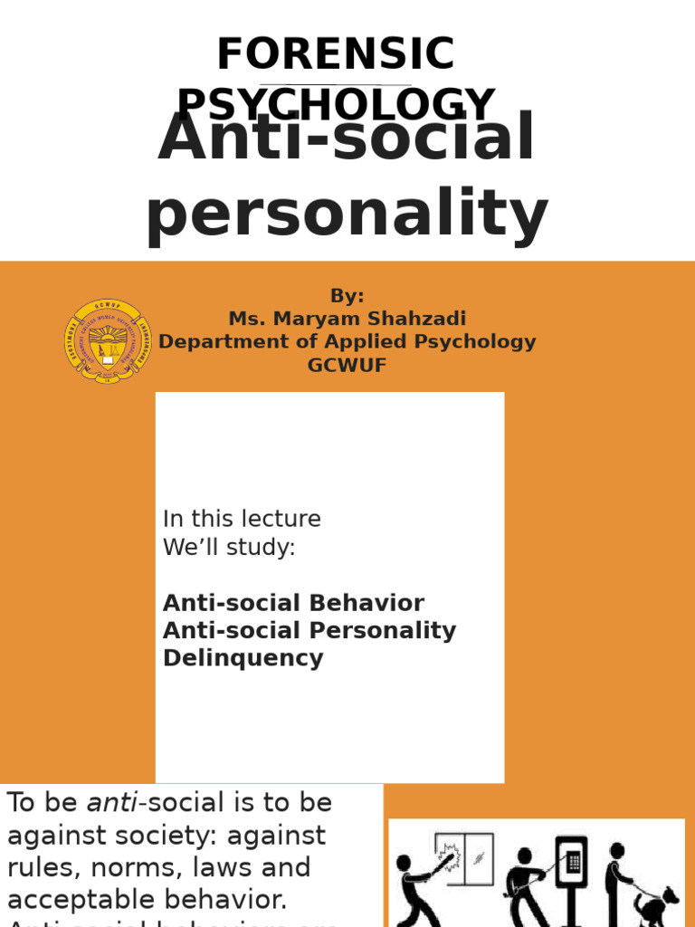 Forensic Psy, Lec 9 | PDF | Antisocial Personality Disorder | Juvenile Delinquency