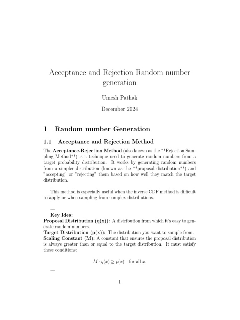 Acceptance and Rejection Random Number Generation | PDF | Probability ...
