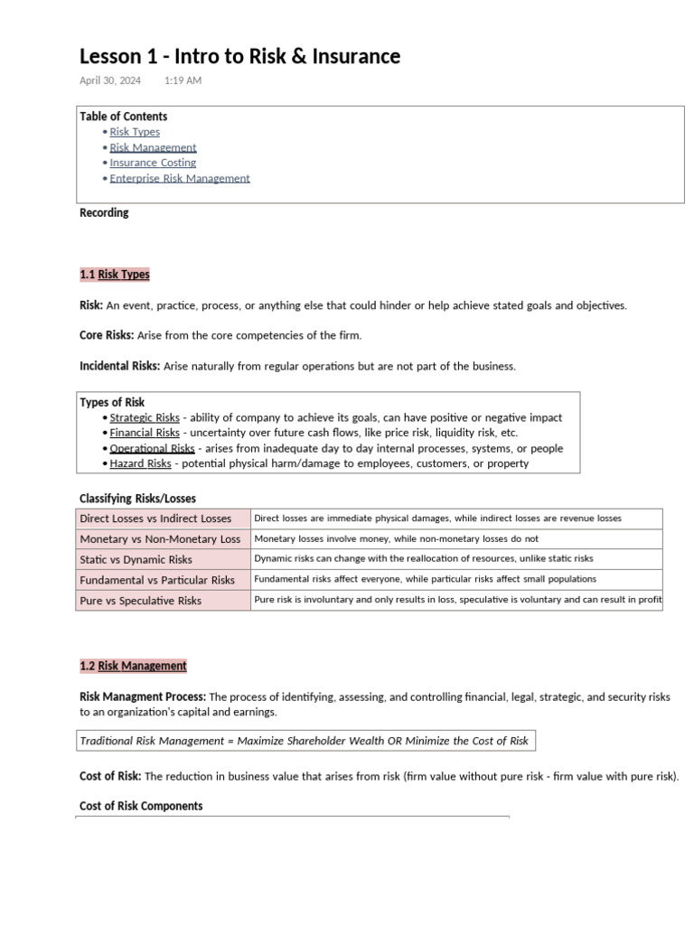 BU353 Lesson 1 - Intro To Risk Management | PDF | Risk | Risk Management