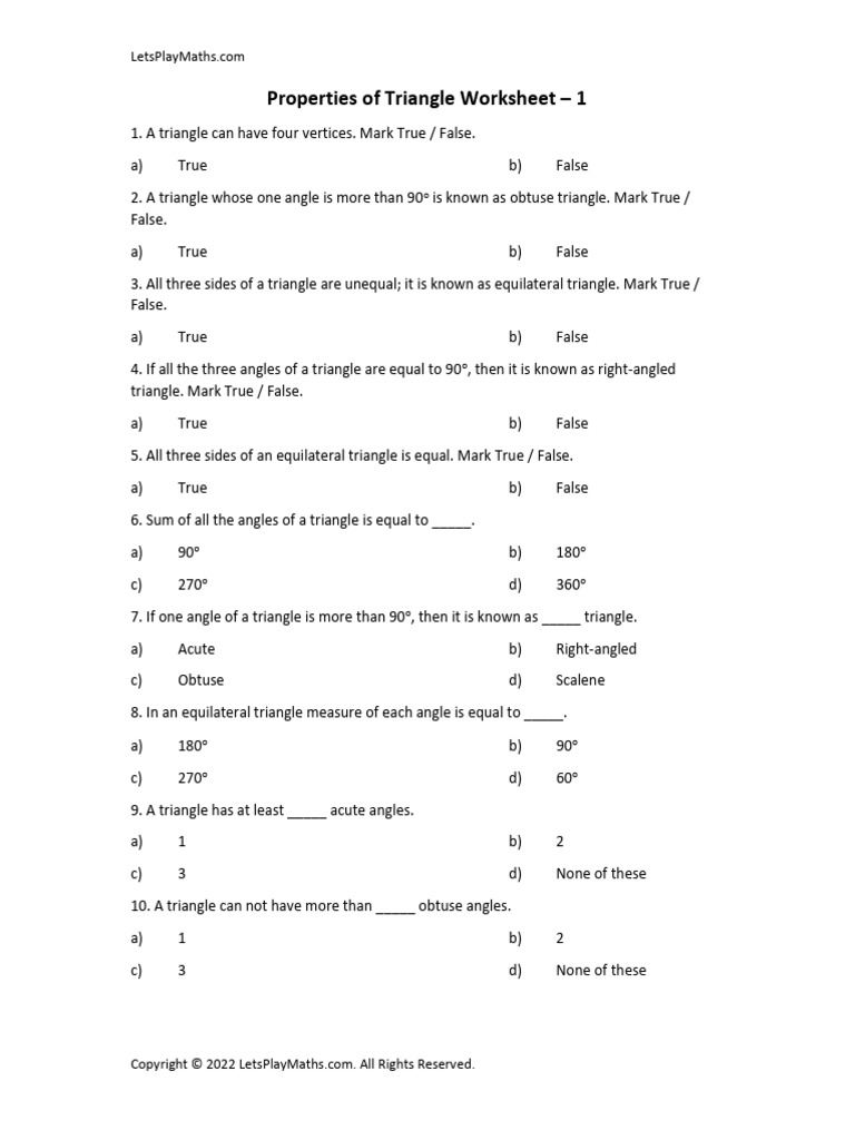 Triangle Properties Worksheet | PDF | Triangle | Geometric Shapes