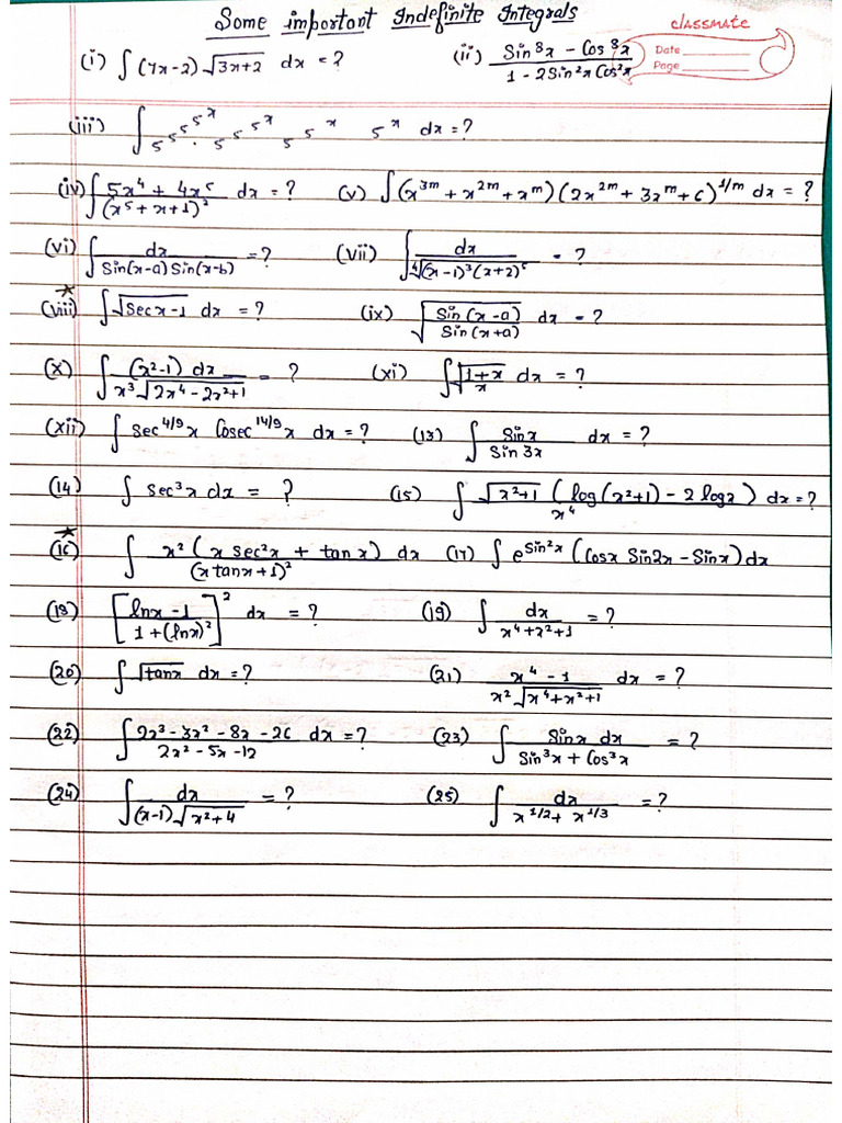 Indefinite Integration Revision PDF | PDF