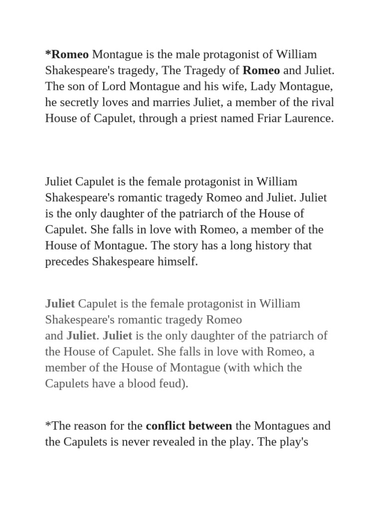 Romeo Montagues and Juliet Capulets | PDF | Characters In Romeo And Juliet | Romeo And Juliet