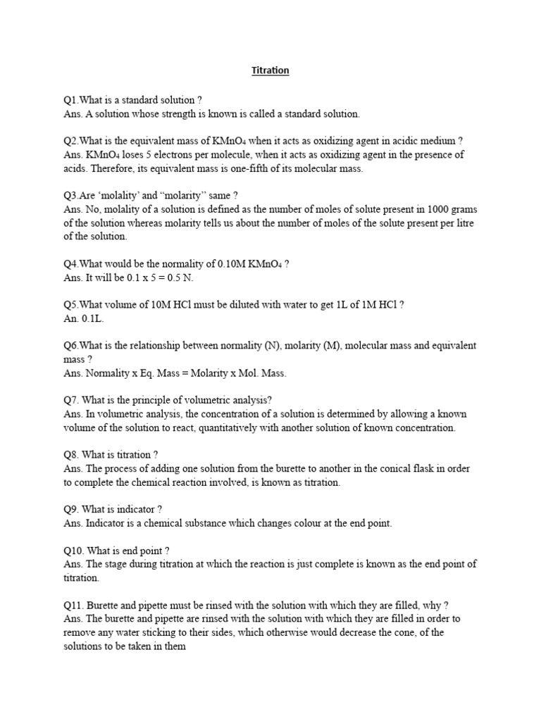 XII Chemistry Viva Ques | PDF | Ammonium | Titration