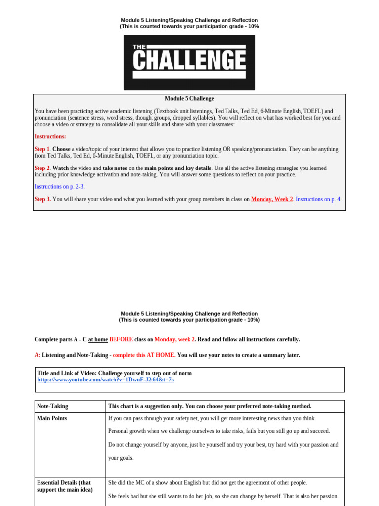 Module 5 Listening Challenge | PDF | Grit (Personality Trait) | English ...