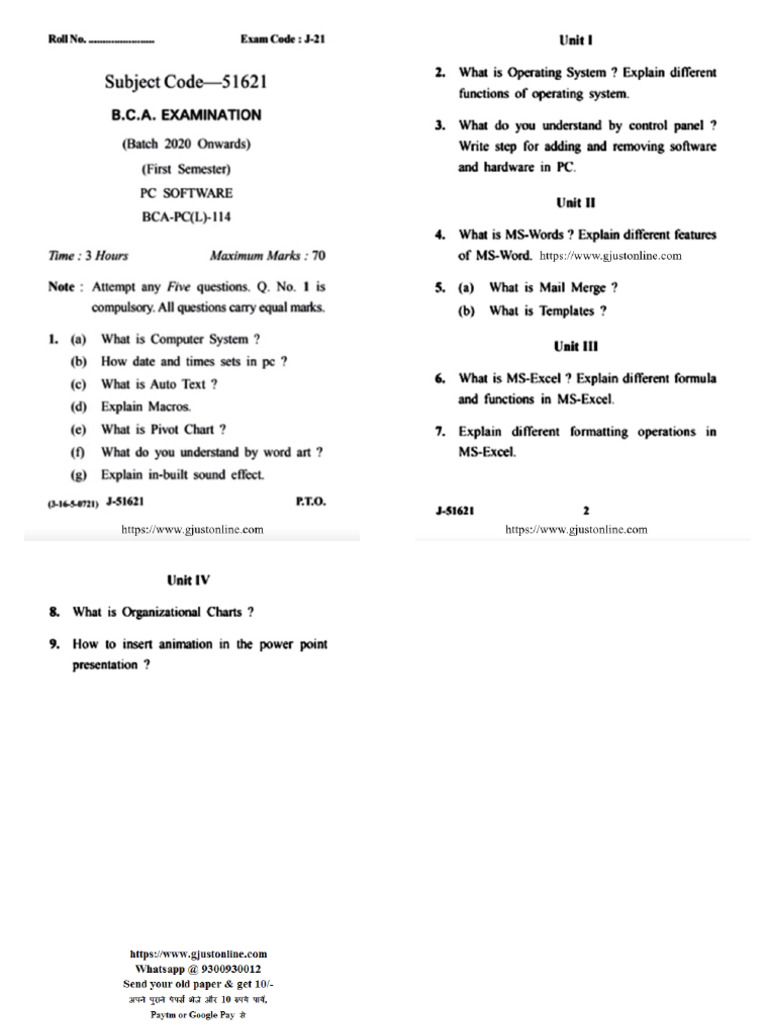 Bca 1 Sem PC Software 51621 Jun 2021 | PDF