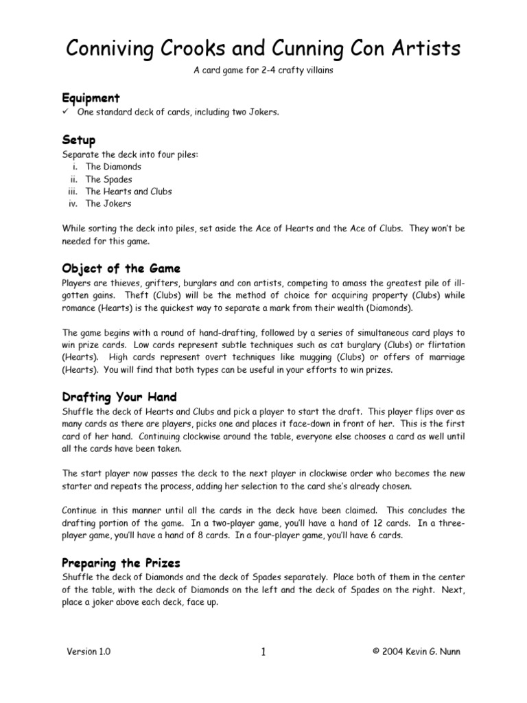 Conniving Crooks and Cunning Con Artists | PDF | Playing Cards ...