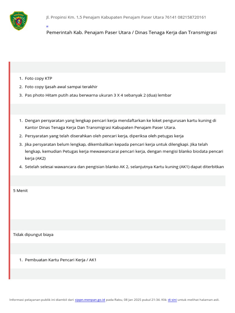 Unduh Standar Pelayanan - Pembuatan Kartu Pencari Kerja AK1 | PDF