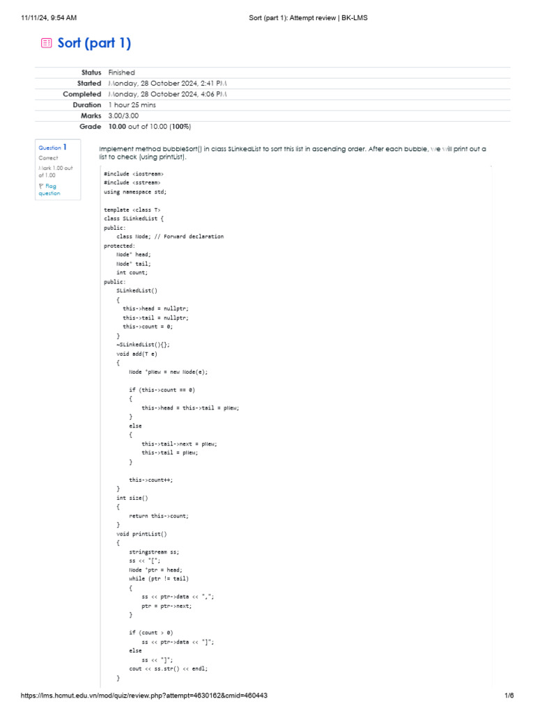 Sort (Part 1)_ Attempt Review _ BK-LMS | PDF | Computer Programming | Software Engineering