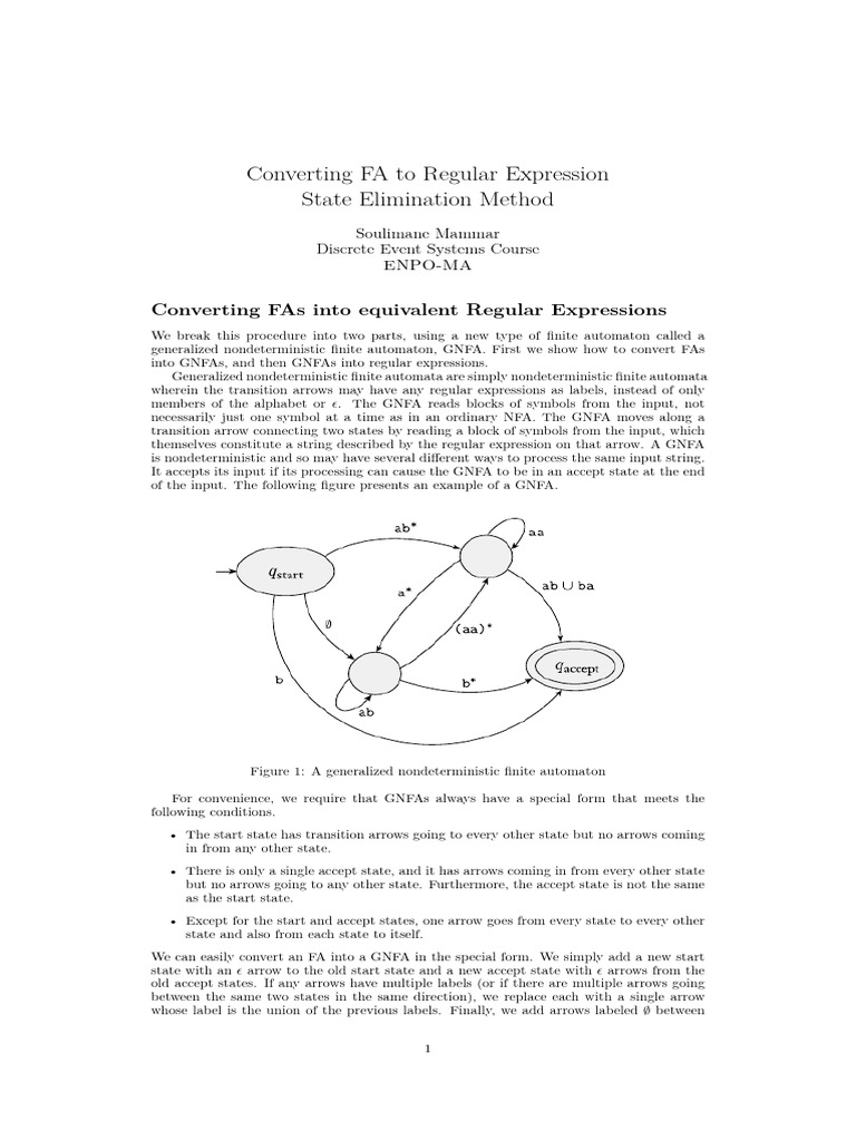 Automata state elimination method | PDF | Automata Theory | Applied Mathematics