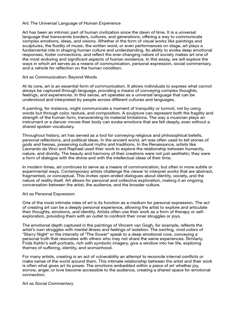 Art as a Universal Language | PDF | Experience | Communication