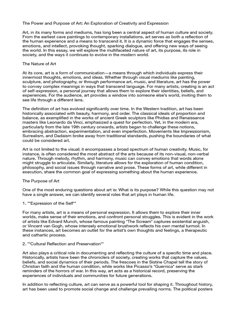 The Power and Purpose of Art: An Exploration of Creativity and ...