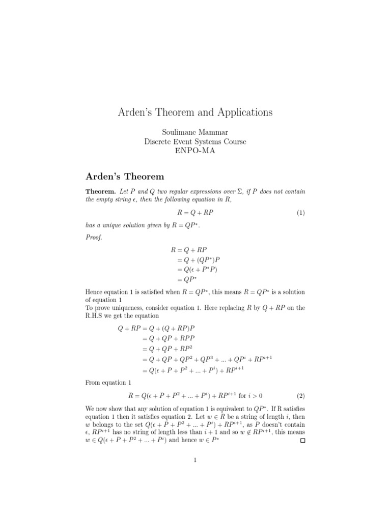 Arden theorem | PDF | Mathematics | Mathematical Logic