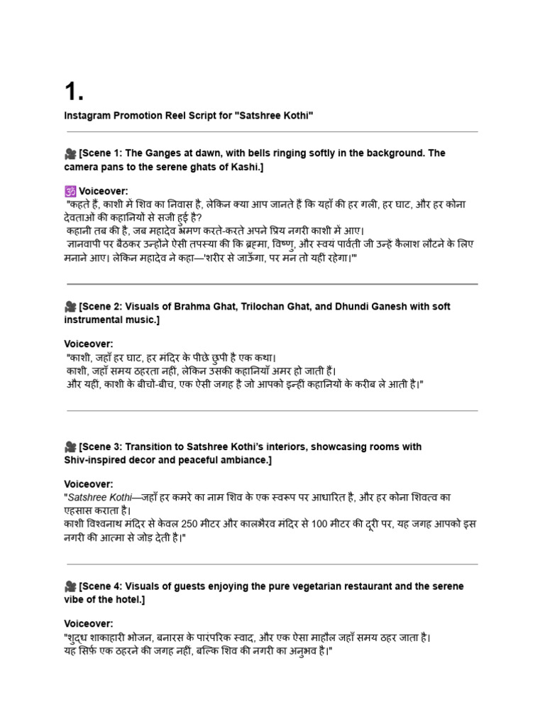 Instagram Promotion Reel Script For - Satshree Kothi | PDF