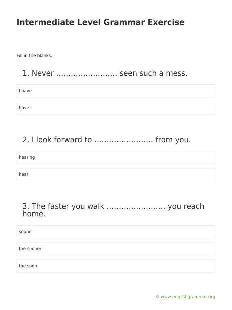 Intermediate_Level_Grammar_Exercise | PDF