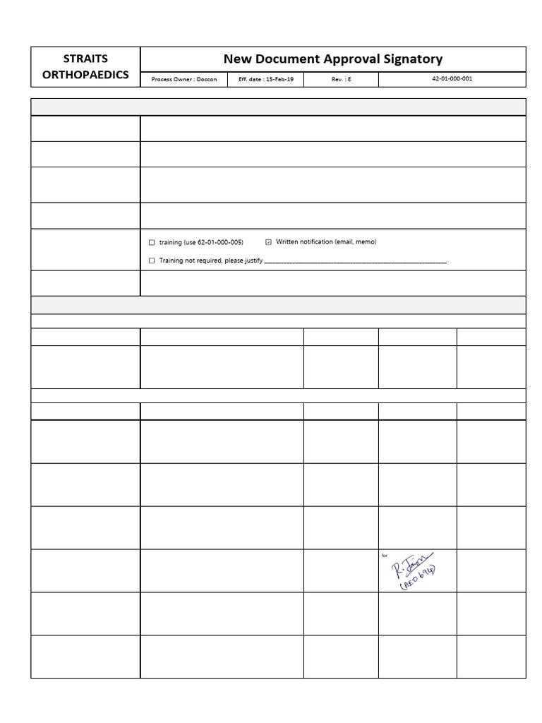 New Document Approval Signatory - 01-MF04-SC1 Approved | PDF