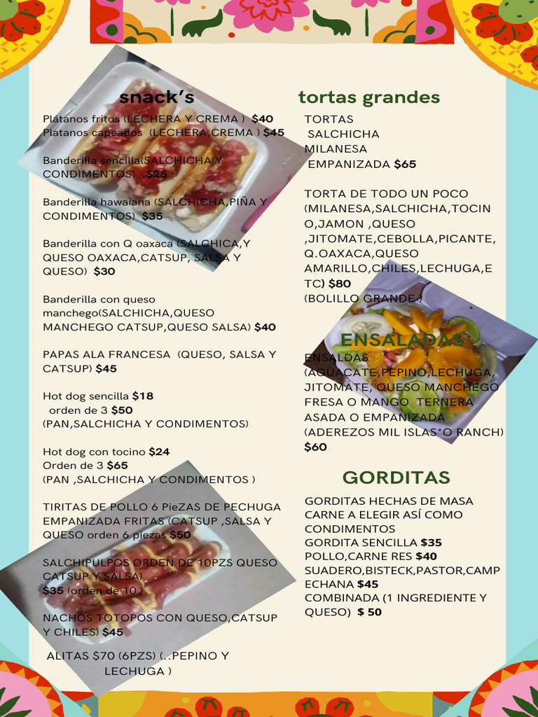 Menú Vertical Mexicano Moderno Azul Rosa | PDF | Pancho | Salchicha