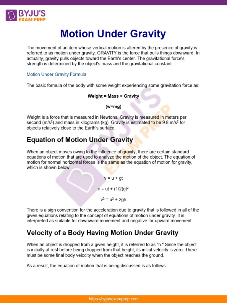 Motion Under Gravity Gate Notes 93 | PDF | Force | Gravity