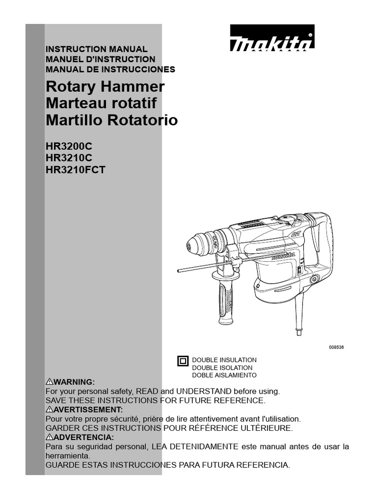 Manual Del Taladro Rotomartillo Makita HR3200c | PDF | Perforación | Cambiar