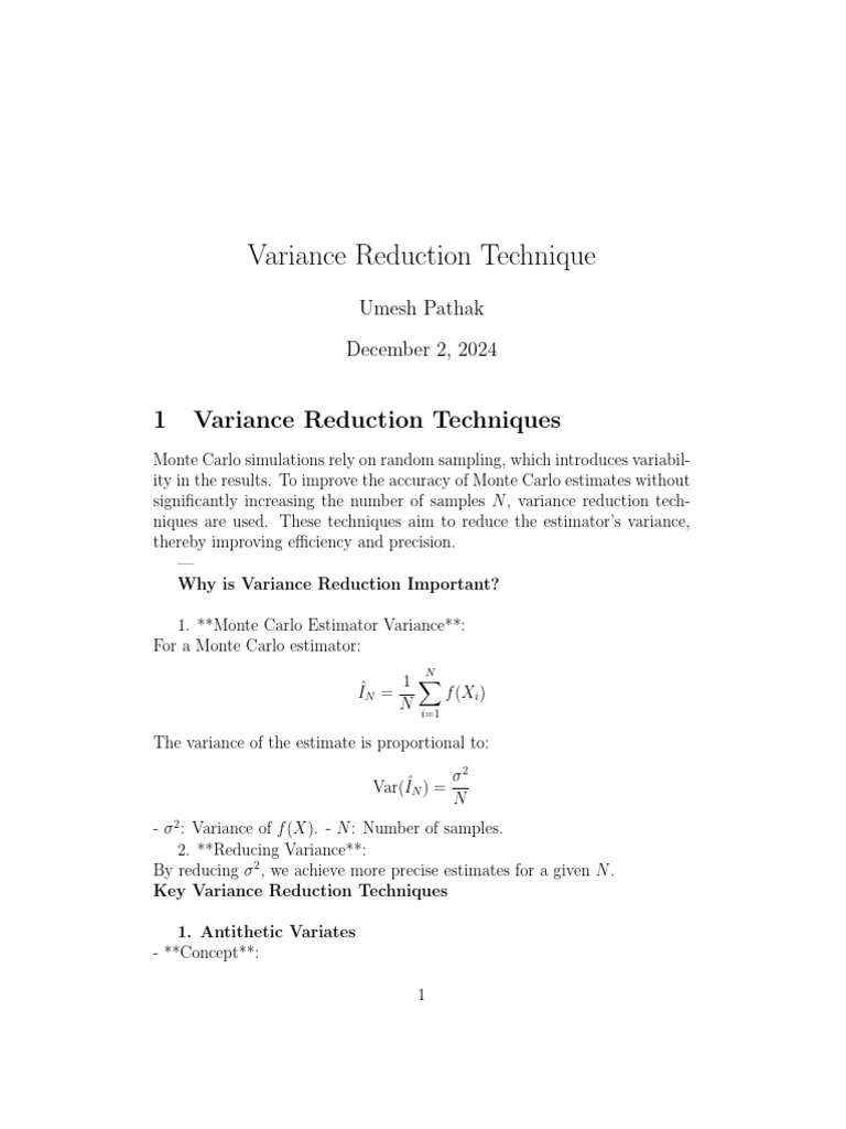 Variance_Reduction_Technique | PDF | Variance | Estimator Variance_Reduction_Technique | PDF | Variance | Estimator