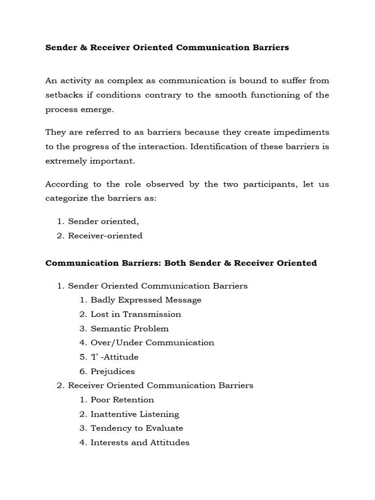 Sender Receiver Oriented Barriers | PDF | Communication | Information