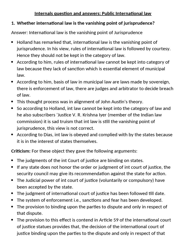 Internals Question And Answers Pdf International Law Treaty 