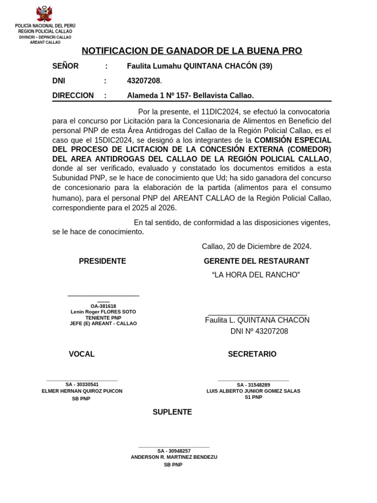 Acta de Ganador de La Buena Pro | PDF