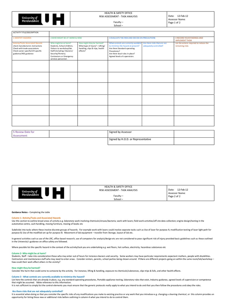 Risk Assessment Form | Download Free PDF | Laboratories | Risk