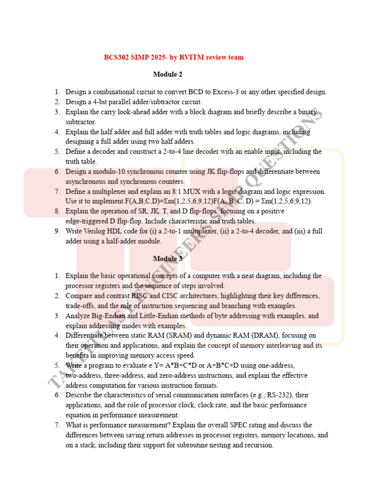BCS302 SIMP 2025- By RVITM Review Team (1) | PDF | Central Processing Unit | Logic Gate