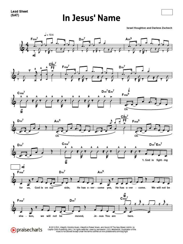 In Jesus Name (Israel Houghton) - C - Lead Sheet (SAT) | PDF