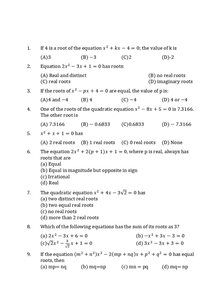 Quadratic Equation (Worksheet) | PDF | Quadratic Equation | Zero Of A Function