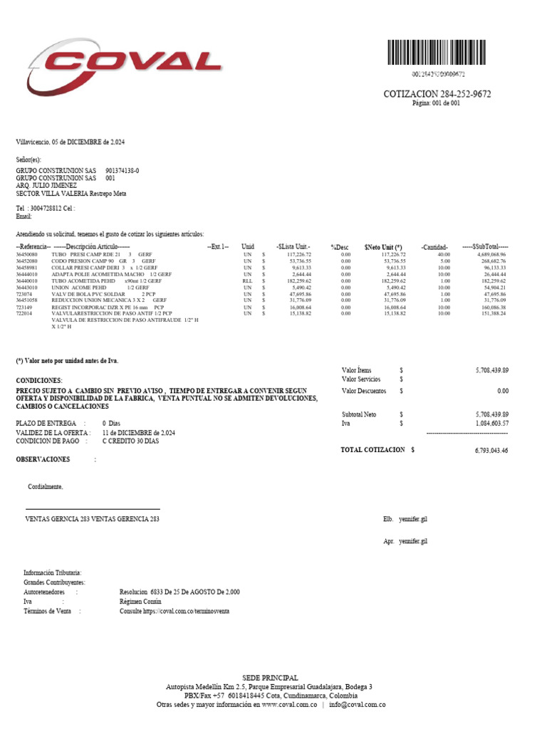 252-9672 Grupo Construnion Sas | PDF