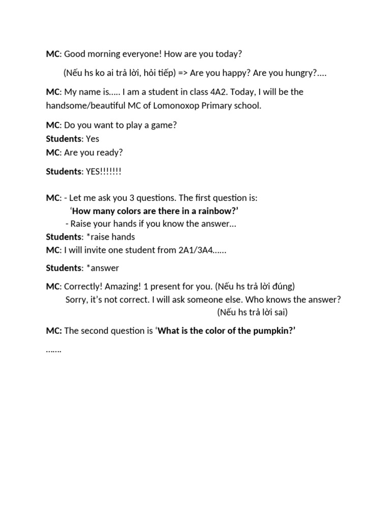Demo Script for MC at School Event | PDF