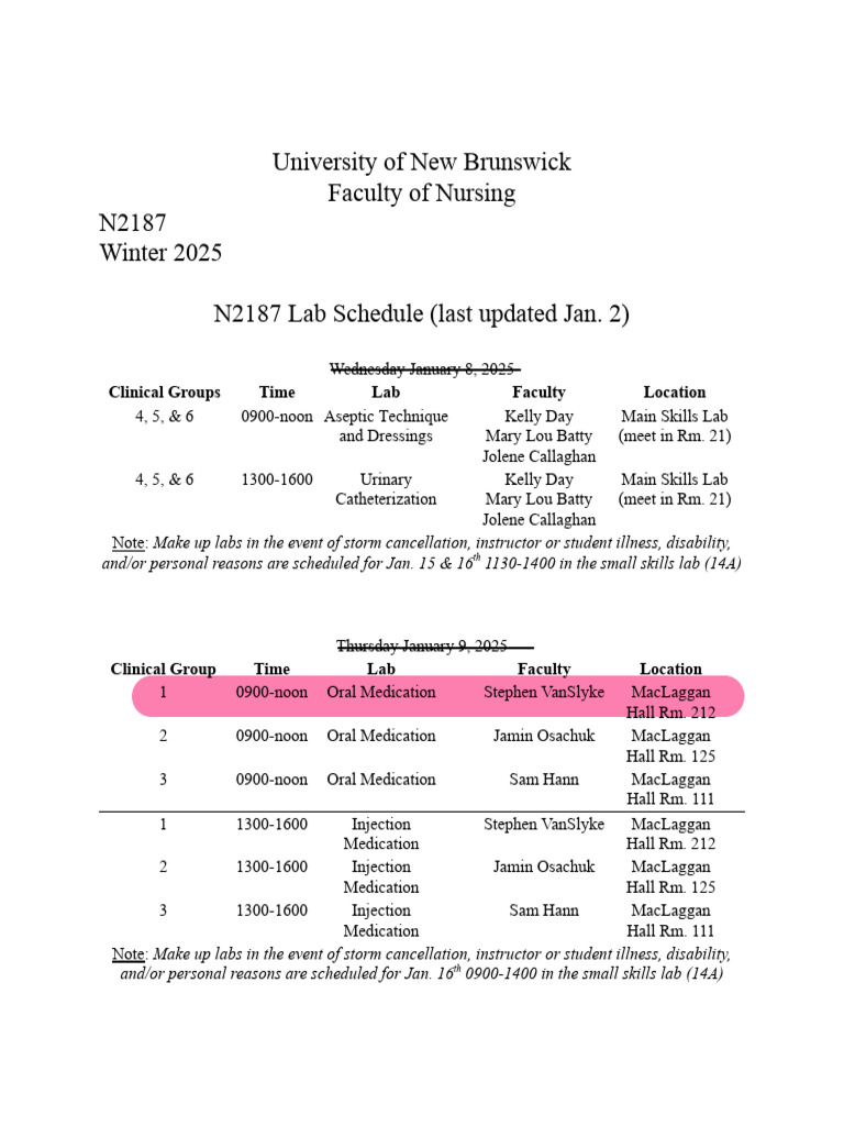 Lab Schedule | PDF | Clinical Medicine | Health Care