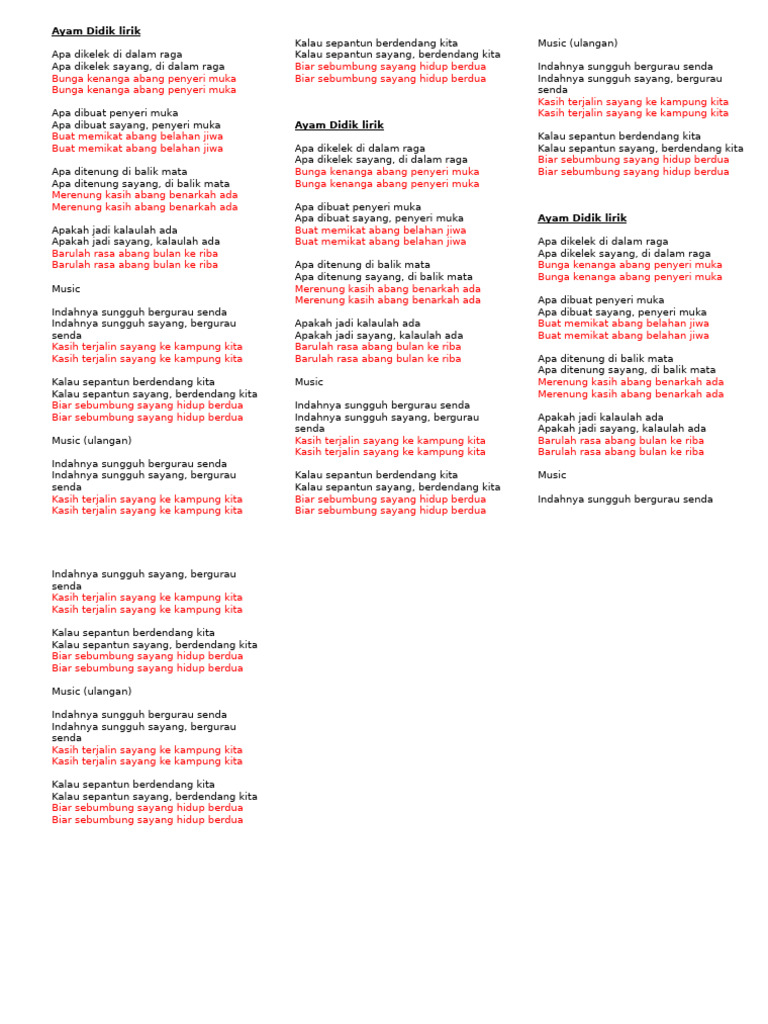 Ayam Didik Lirik | PDF