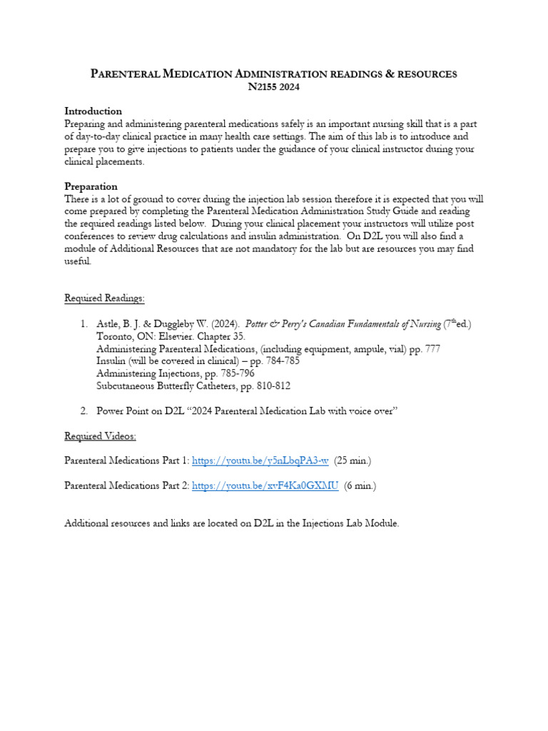 Parenteral Medication Administration Readings | PDF