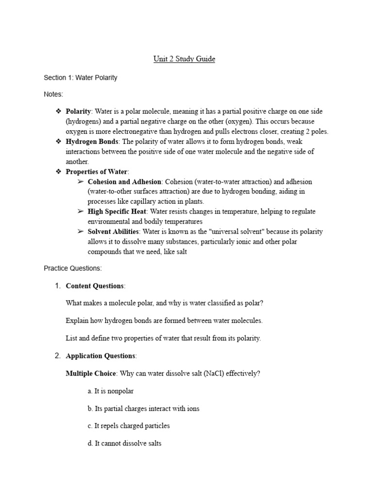 Unit 2 Study Guide Macromolecules, Enzymes, Polarity | PDF ... Unit 2 Study Guide Macromolecules, Enzymes, Polarity | PDF ...