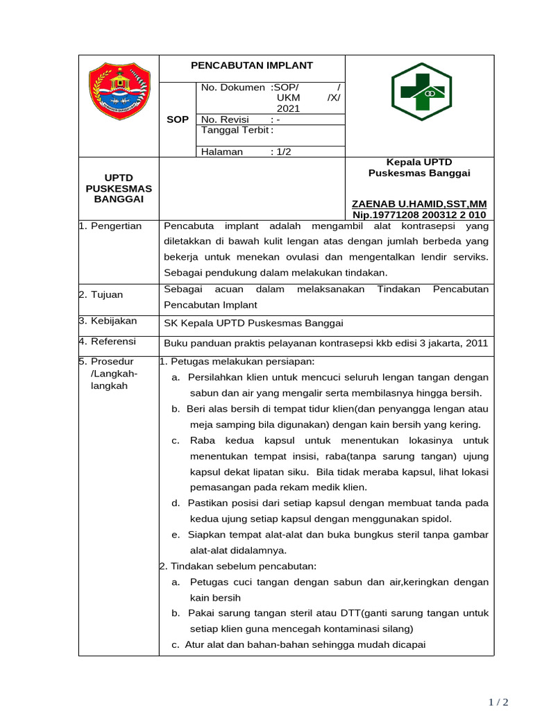 SOP Pencabutan Implant | PDF