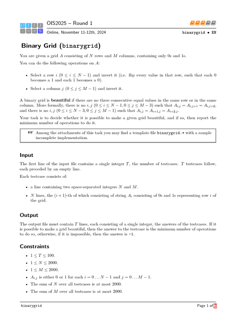 Optimize Binary Grid Beauty Operations | PDF | Applied Mathematics | Algorithms