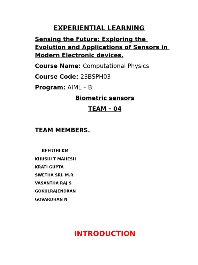 Experiential Learning Physics Team 04 | PDF | Biometrics | Fingerprint