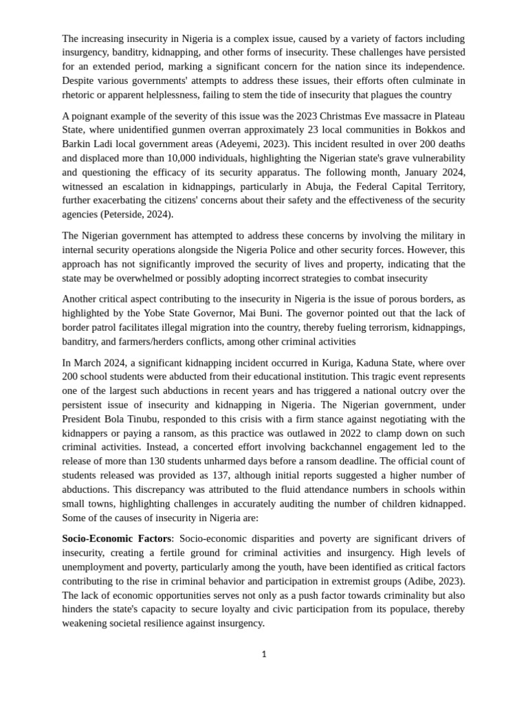 Nigeria's Insecurity Crisis | PDF | Nigeria | Poverty