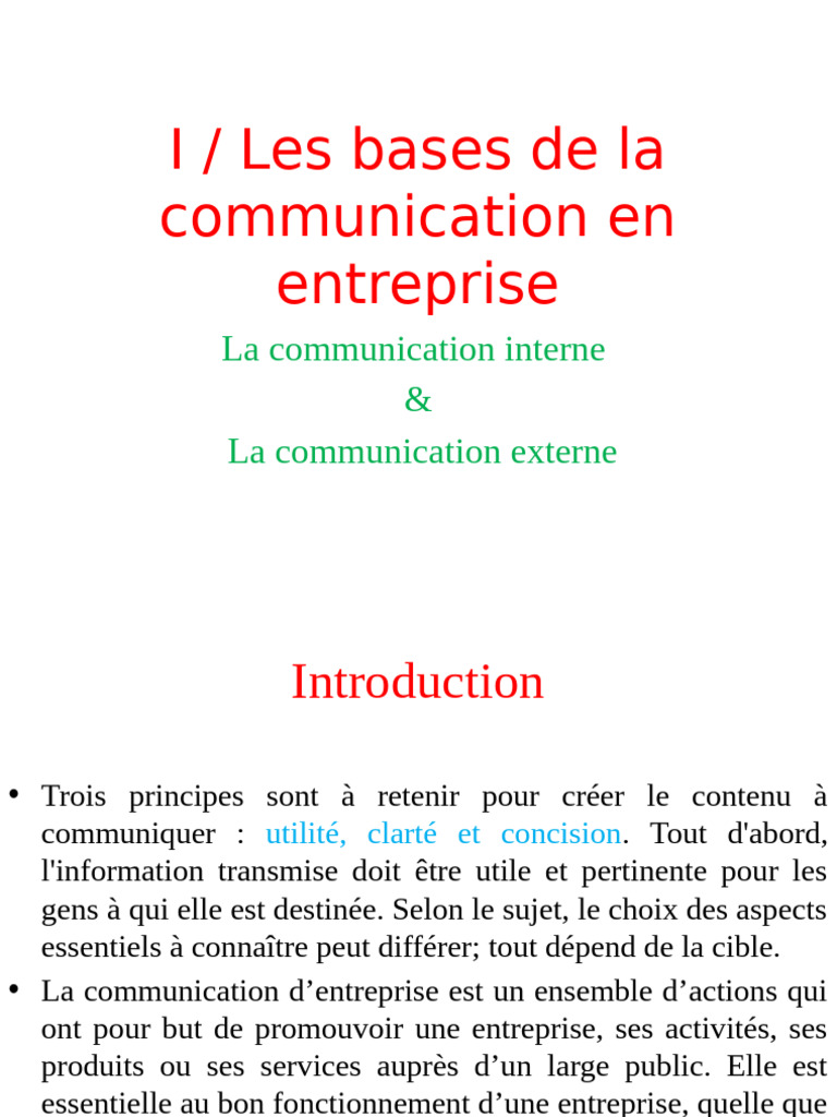 Cours 1 INE2 Communication Interne Et Externe | PDF | Gestion de la relation client | Réseaux ...