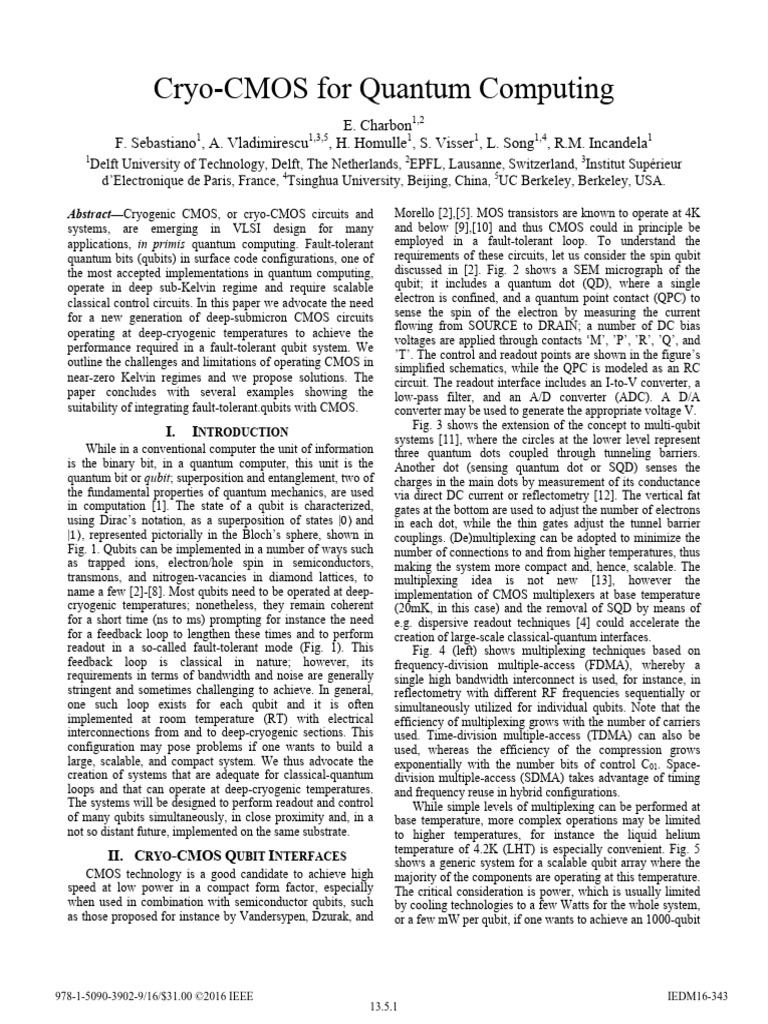 Cryo-CMOS for Quantum Computing Systems | PDF | Cmos | Quantum Computing