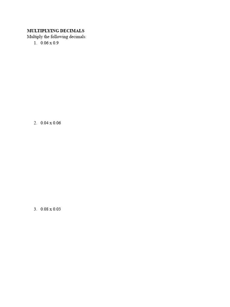 DIVIDING AND MULTIPLYING DECIMALS ASSIGNMENT | PDF