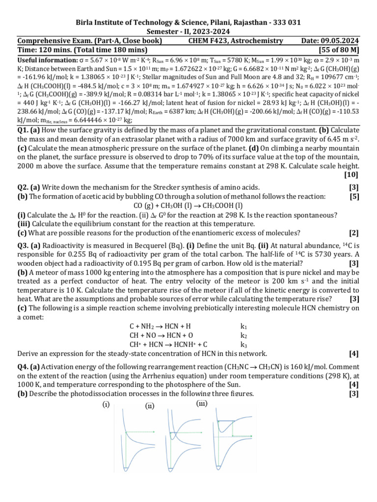 1158 CHEM F423 20240525054222 Comprehensive Exam Question Paper | PDF ...