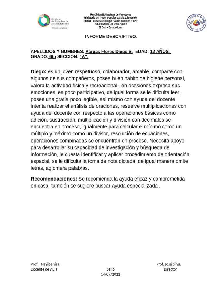 INFORME DESCRIPTIVO Diego (Autoguardado) | PDF